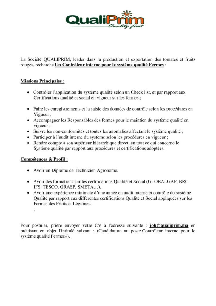 Offre d'emploi : technicien agronome - Hortimedia